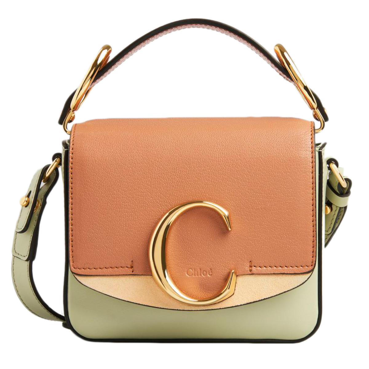 CHLOE裸粉色淺灰綠MINI CHLOÉ C BAG 側背包｜HAMA BOUTIQUE 亞瑪精品